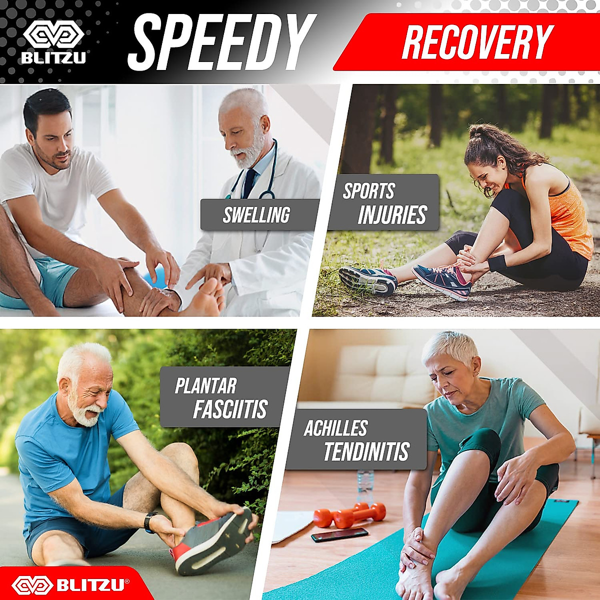 BLITZU Ankle Brace for Women, Men, Plantar Fasciitis Relief, Achilles Tendonitis Brace for Sprained Foot, Ankle Compression Sleeve with Strap Black XL