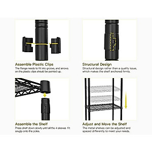 Ulif M2 Closet Organizer System, 5.9 Feet Height Mounted to the Wall Garment Rack with 4 Expandable Hanger Rods, 5 Shelves in 23.6" L x 14.5" W, Suit Total Space from 5.8-8.8 ft, Black