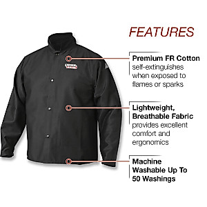 Lincoln Electric Premium Flame Resistant (FR) Cotton Welding Jacket | Comfortable | Black | Medium | K2985-M