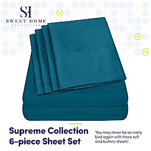 King Size Bed Sheets - 6 Piece 1500 Supreme Collection Fine Brushed Microfiber Deep Pocket King Sheet Set Bedding - 2 Extra Pillow Cases, Great Value, King, Teal