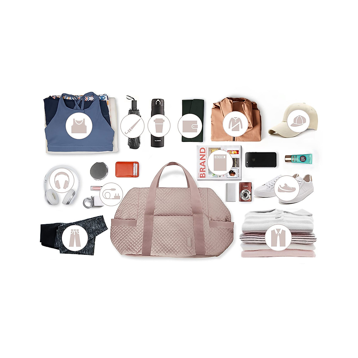 Weekender Bags for Women, BAGSMART Gym Bag Travel Duffle Overnight Bag for Travel Essentials, Large Hospital Bag for Labor and Delivery（Pink）