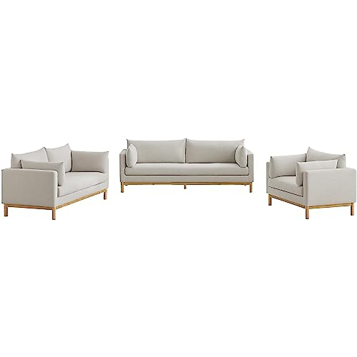 Meridian Furniture 157Beige-S Langham Collection Mid-Century Modern Linen Textured Fabric Upholstered Sofa, Beige Linen Textured Fabric, Natural Finish Wood Base, 89.5" W x 33.5" D x 33" H, Beige