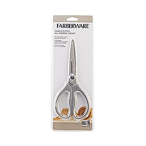 Farberware All Purpose High Carbon Stainless Steel Shears with Contoured Handles, 8.2 x 3.5 x 0.5 inches, Silver