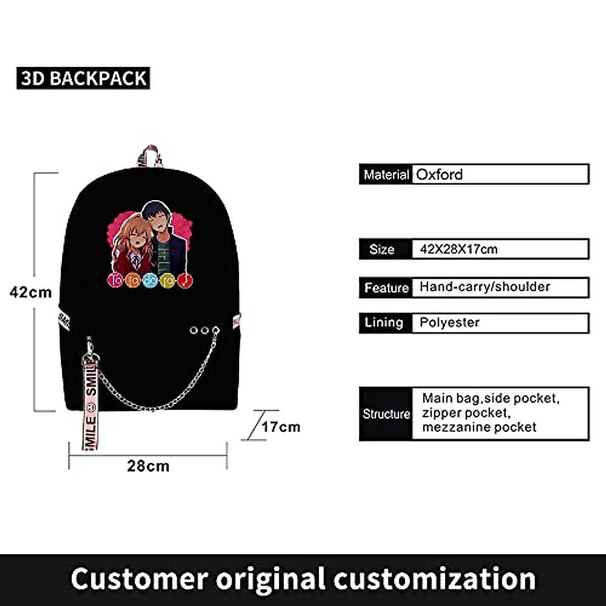 WZSMHFT Toradora Merch Backpack Teen Backpack Fashion School Bags Three Piece Travel Backpack (Backpack2)