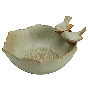 MyGift Decorative 2 Birds Garden Design Ceramic Green Serving Bowl/Jewelry Tray/Candy & Nut Dish