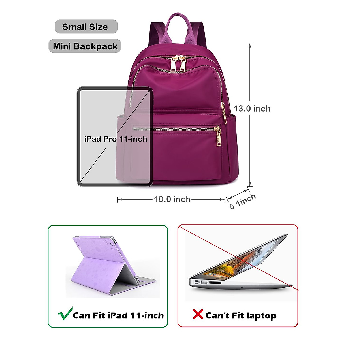 Collsants Small Nylon Backpack for Women Lightweight Mini Backpack Purse Travel Daypack (black)