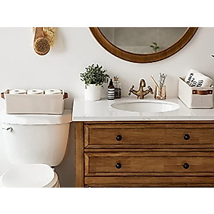 StorageWorks Narrow Storage Bins, Small Baskets for Organizing, Long Storage Basket with Handles, Fabric Storage Bins for Shelf, Beige, 2-Pack