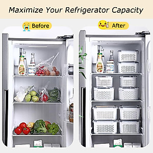 sengcou 10 PCS Fruit Storage Containers For Fridge, Produce Vegetable Saver Container with Lids Colander Vent Handle BPA-Free Large Size, Keep Fruits Veggie Food Meat Fresh