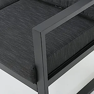 Christopher Knight Home Navan Outdoor 4-Seater Aluminum Chat Set, Silver / Dark Grey Cushions