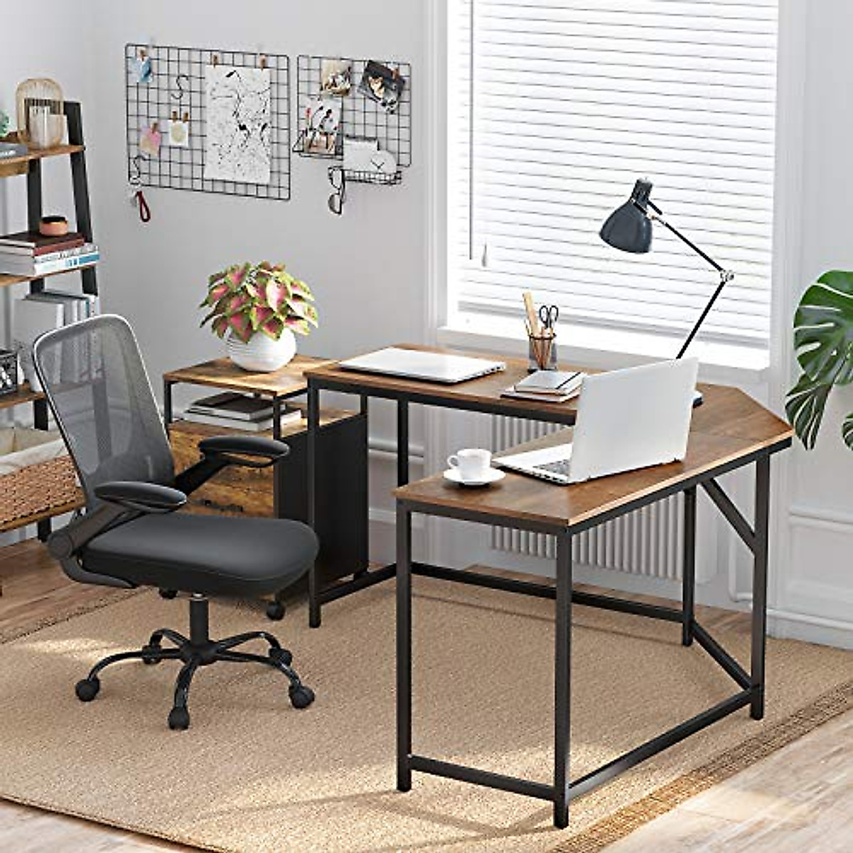 VASAGLE ALINRU L-Shaped Computer Corner Desk, 58.7 x 58.7 x 29.5 Inches, Walnut Brown + Black & Computer Writing Desk, 39 Inch Office Study Table, 39.4", Walnut Brown