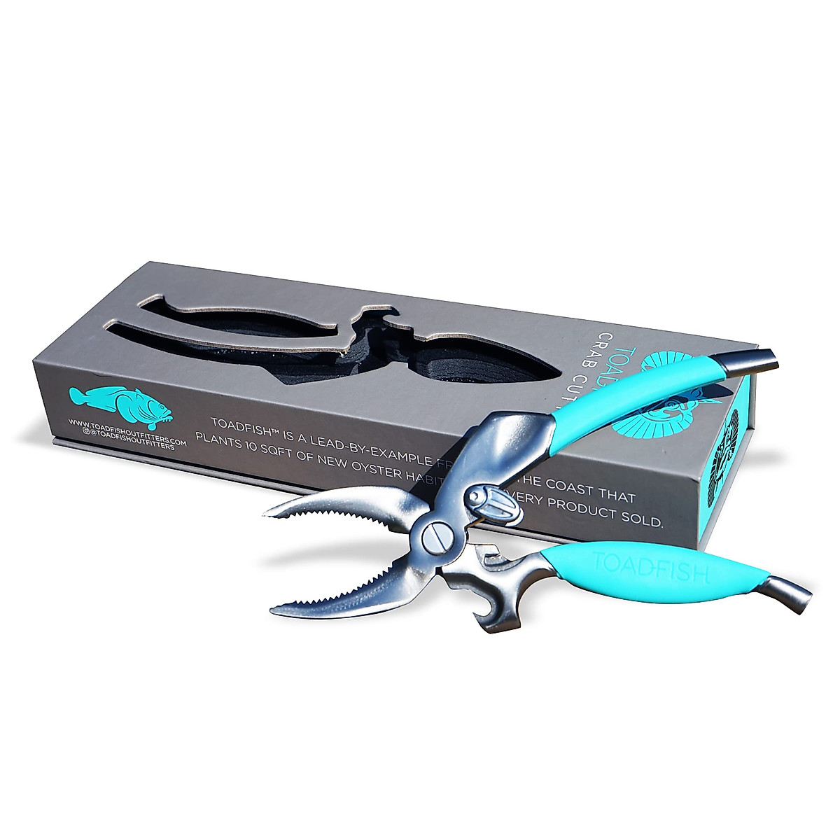 Toadfish Crab Leg Cracker Tool - Seafood Shell Cracking Tool - Stainless Steel Serrated Cutter - Ergonomic Non-Slip Grip - Built-In Bottle Opener Outfitters