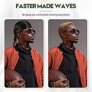 6 Pcs Durags for Men Silky Camouflage Durag Cap with Long Tail and Wide Straps Colorful 360 Waves Doo Rags Durag Du Rag Cap for Men and Women Hip Hop Rapper