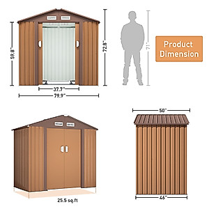 HOGYME 7' x 4.2' Metal Outdoor Storage Shed, Galvanized Steel Garden Shed & Outdoor Storage Suitable for Lawn Mower Bike, Backyard Tool Shed with Lockable/Sliding Door and Stable Base, 4 Vents, Coffee