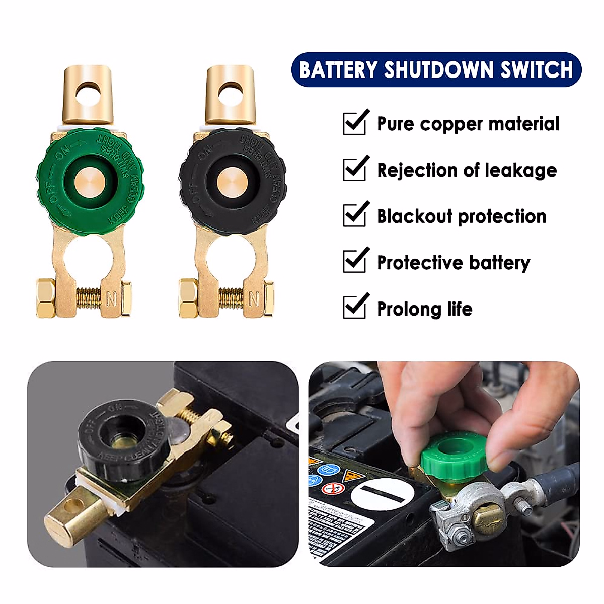 2PCS Quick Battery Disconnect Switch,125/300A Battery Disconnect Switch 12 V Disconnects Battery Power to Avoid Electrical Accidents,Battery Switch for 15-17 mm Negative Battery