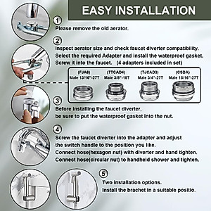 Premium Brushed Sink Faucet Handheld Bidet Sprayer for Toilet -Bidet Attachment Set for Warm & Cold Water with Dual Function, Perfect for Feminine Hygiene, Cloth Diaper,Bathroom Toilet Cleaning,etc