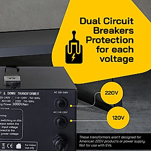 ELC T Series 3000+ Watt Voltage Converter Transformer - Step Up/Down - 110v to 220v / 220v to 110v Power Converter - Circuit Breaker Protection, CE Certified [3-Years Warranty]