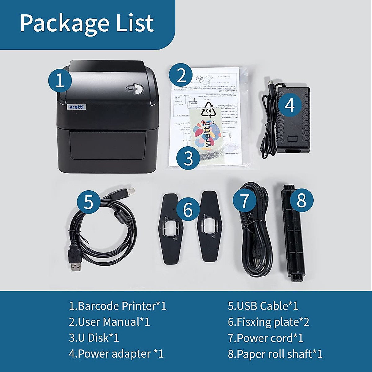 VRETTI Shipping Label Printer, Thermal Label Printer for Shipping Packages, 4x6 Barcode Label Printer Compatible with Windows & Mac System, Label Maker Machine for Small Business UPS Ebay Amazon label