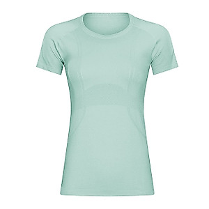 LUYAA Womens Yoga Tops Short Sleeves Seamless Fitted Gym Running Sports Summer Breathable Mint Green M