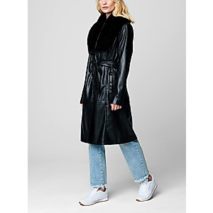 [BLANKNYC] Womens Coat, & Luxury Clothing Vegan Leather Faux Fur Trench Coat Comfortable Stylish Jacket, In the Moment, Medium-Large US