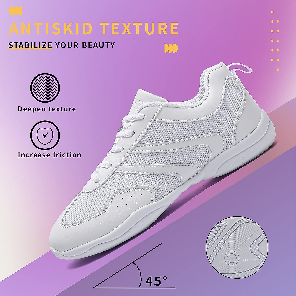 LANDHIKER Cheer Shoes for Women Cheerleading Shoes Girls Youth White Competition Cheerleading Gear Dance Shoes Sports Shoes Tennis Training Athletic Shoes Flats Breathable Kids Cheer Sneakers