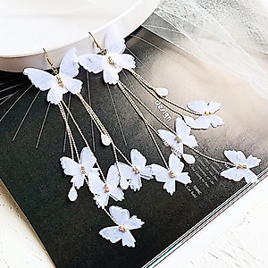 Happyyami 1 Pair Butterfly Wing Earrings Chiffon Fabric Earrings Flower Petals Long Earrings Bohemian Statement Drop Earrings Boho Jewelry for Lady Girl