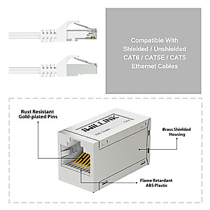 iwillink 5-Pack Shielded Cat6 RJ45 Inline Couplers, Female to Female Ethernet Coupler, RJ45 Coupler for Cat6/Cat5e/Cat5 Ethernet Cables, Ethernet Extender Adapter in Silver