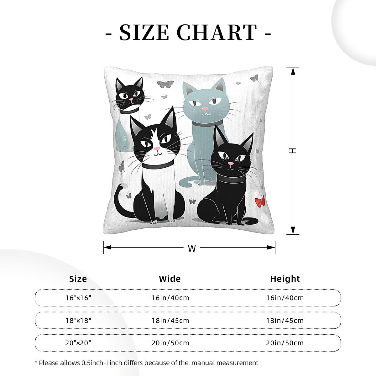 DOFFO Black and White Cats Printed Fall Throw Pillow Covers 16x16 Soft Corduroy Decorative Throw Pillows Covers Cushion Case for Spring Christmas Sofa Living Room Couch Bedroom