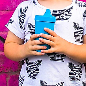 Re Play Made in USA 2pk Toddler Feeding No Spill Sippy Cups with 1 Piece Silicone Easy Clean Valve, BPA Free Eco Friendly Heavyweight Recycled Milk Jugs, Virtually Indestructible, Lime & Sky Blue