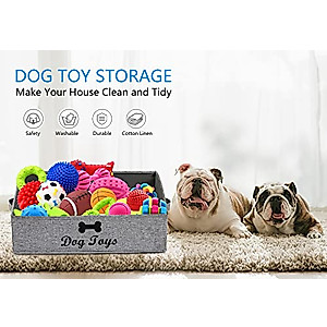 Morezi Linen-Cotton Blend Dog Toy Basket and Dog Toy Box, Dog Toy Basket Storage - Perfect for organizing pet Toys, Blankets, leashes, chew Toys - Snow Grey - Dog