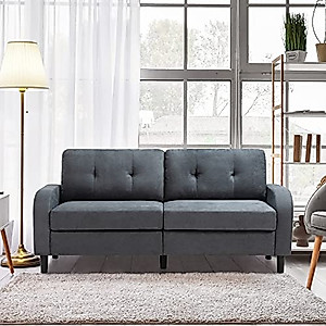Vongrasig 73" Loveseat Sofa, 2 Seater Button Tufted Upholstered Couch, Modern Sofa with 6.3" Deep Seat Cushion for Small Space Living Room, Apartment, Dorm, Office, Blue Grey