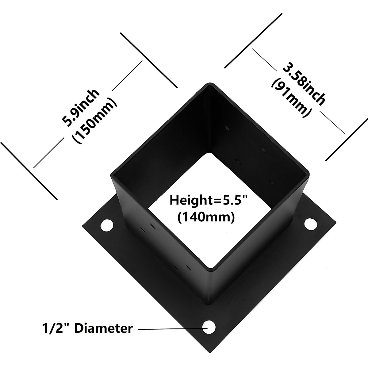 (4 PCS) LADECH 4x4 Wood Fence Post Anchor Base, 2mm Thick Steel and Black Powder Coated,Come with Wood Screws and Concrete Anchors (Black - 4 PCS)