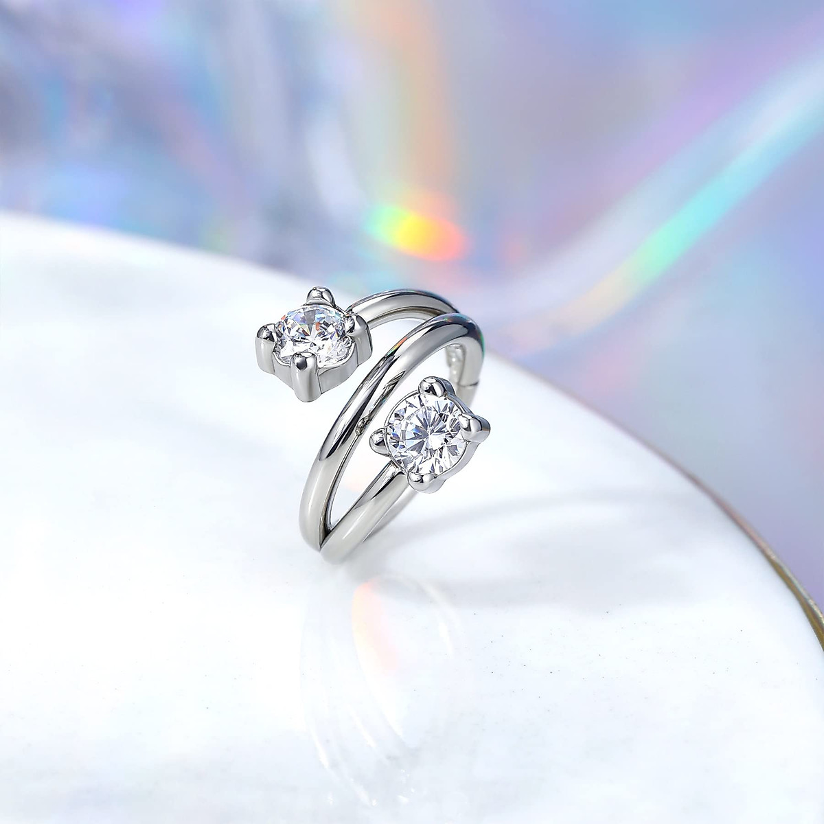 CM Crareesi Mania Helix Piercing Jewelry Hoop 316L Stainless Steel Hinged Segment 16g Cartilage Earrings Tiny CZ Double Row Daith Rook 8mm Nose Ring Hoop