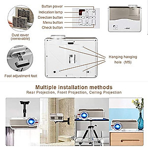 EUG 5000Lumens LCD LED Projector 1080P HD Supported 200" Display Multimedia WXGA Home Theater Projector with HDMI Cable Compatible with Laptop TV Stick Chromecast Roku Xbox Wii Outdoor Movie Proyector