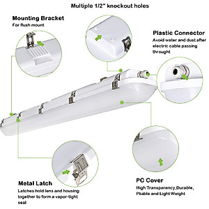 hykolity 4 Pack 4FT LED Vapor Tight Light, 40/50/60W Vapor Light Fixture, [2-lamp F32T8 Equiv.] 4000K/5000K/6000K CCT Selectable, 130lm/W, Waterproof Shop Light for Parking Carport Car Wash