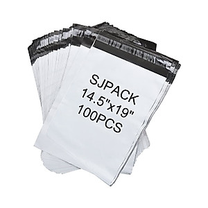 SJPACK 100pcs 14.5x19 Poly Mailers 2.5 Mil Envelopes Shipping Bags With Self Sealing Strip, White Poly Mailers