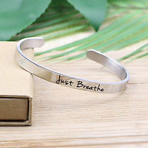Awegift Just Breathe Yoga Cuff Bracelet Inspirational Mantra Bangle Women Jewelry Gift