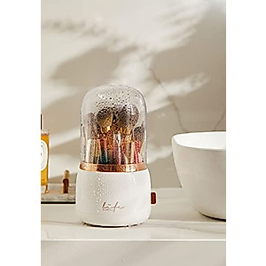 CAFINY 360 Rotating Makeup Brush Holder Organizer with Lid Large Capacity Cosmetic Brush Organizer with 7 Compartments Brush Display Bucket for Vanity