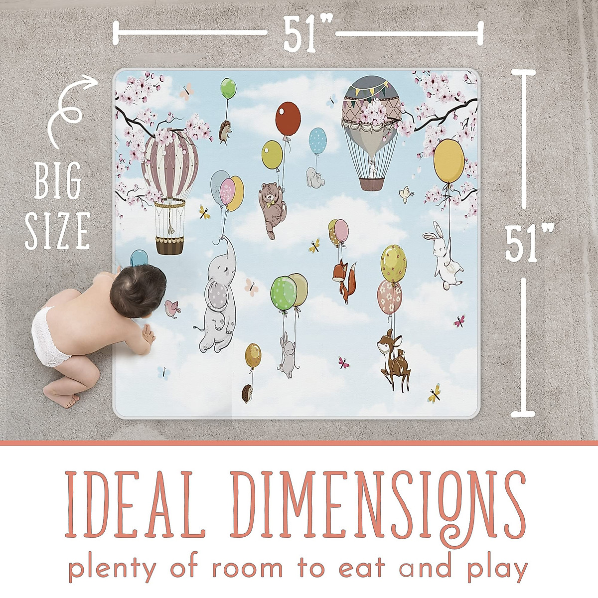 Splat Mat Under High Chair Splash Mat - 51" Floor Protection SI Anti-Slip Waterproof Washable High Chair Mat Multipurpose Table Cloth Portable Picnic Play Mat with Early Education Pattern Splash Mat