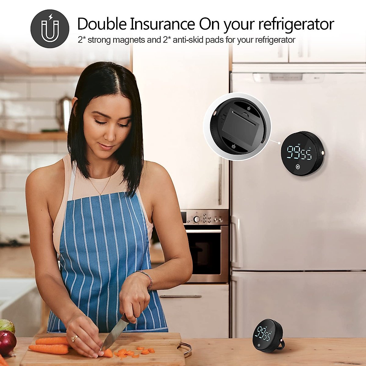 Digital Kitchen Timer, Visual Timer, Magnetic Countdown Countup Timer with Large LED Display, Digital Timer, Handy for Cooking, Exercising, Teaching, Easy for Children and Elderly (Black)