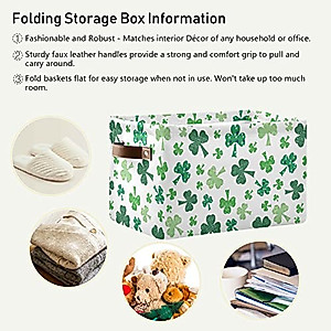 Green Clover Shamrock Lucky Storage Basket Fabric Laundry Baskets Happy St. Patrick's Day Accessories Storage Boxes Organizer Bag for Cloth Toy Book Storage Cubes Shelf Closet Bins 16×12×8 Inches