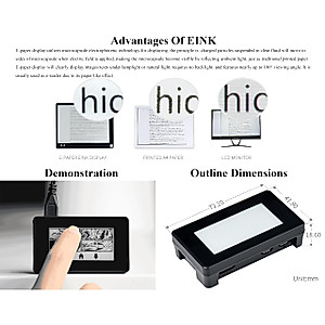 2.13inch Touch e-Paper Display with ABS Case for Raspberry Pi Zero 2 W/Raspberry Pi Zero/Pi Zero W/Pi Zero WH, 250x122 Pixels E-Ink, Paper-Like Effect Support Partial Refresh