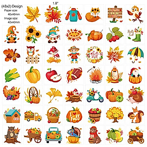 HOWAF 96 Pieces Fall Temporary Tattoos, 48 Styles Autumn Harvest Temporary Tattoos Stickers for Kids, Thanksgiving Fake Tattoos with turkeys, owls, squirrels, pumpkins, maple leaves design for Happy Fall Decoration