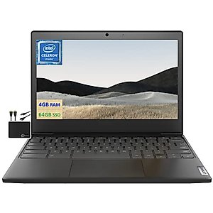 Lenovo 2022 Newest Lightweight Chromebook 3 11.6'' HD Screen Laptop Business Student, Intel Celeron N4020 Dual-Core, up to 2.8 GHZ, 4GB RAM, 64GB eMMC Storage, WiFi 5, Chrome OS +MarxsolCables, Black