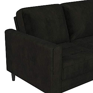 CosmoLiving by Cosmopolitan CosmoLiving Strummer Reversible Sectional Couch, Black Velvet Sofa (DA038-BK)