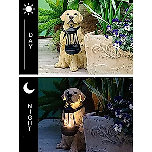 LTHDD Outdoor Labrador Family Statue with Solar Lights,Windproof Lamp for Home Garden Decoration,Lifelike Dog Figurine Decoration,Solar Lantern Dog Garden Statues