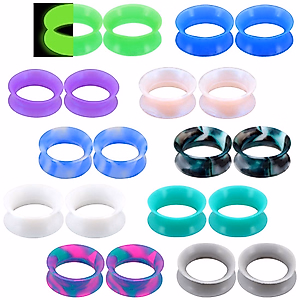 Jewseen 20PCS Soft Silicone Ear Gauges Flesh Tunnels Plugs Stretchers Expander Double Flared Flesh Tunnels Ear Piercing Jewelry