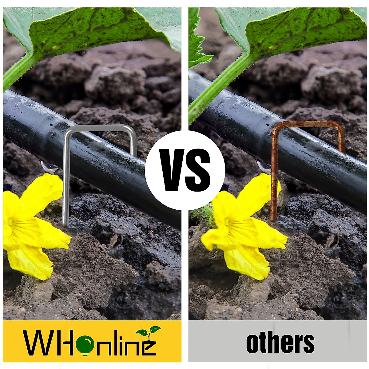 Whonline 100pcs Landscape Staples 4 Inch 11 Gauge Heavy Duty Galvanized Garden Stakes, Drip Irrigation Stakes for Securing Irrigation Tubing Fabric Weed Barrier Ground Sheets