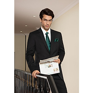 HISDERN Green Ties for Men Paisley Mens Tie Pocket Square Woven Classic Floral Tie Handkerchief Set Tuxedo Wedding Formal Necktie Emerald Forest Green