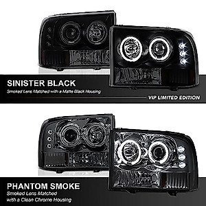 2pcs Headlight Halo Projectors Front Left Right Driver Passenger Side Smoked Lens Housing Smoke Halo Corner Headlights for Excursion for F450/F350/F250 SuperDuty FO2521141 FO2503183