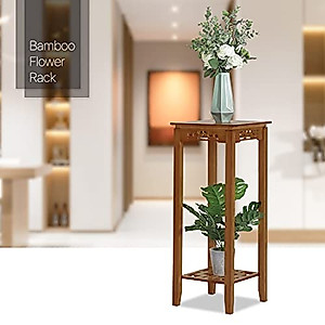 MoNiBloom Bamboo Hollow Carved Flower Pot Stand Plant Pot Rack with Indoor Outdoor Planter Holders for Patio Garden Balcony Yard, Brown
